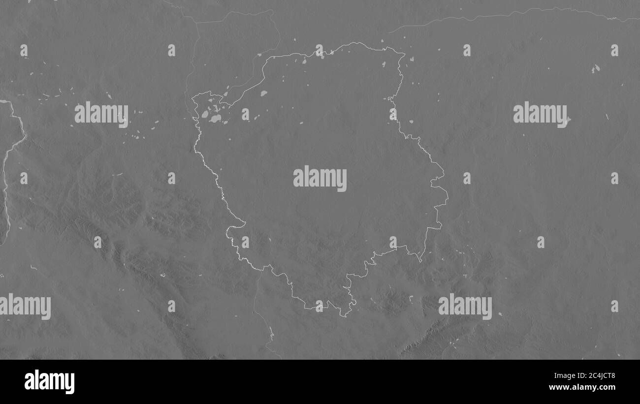 Volyn, region of Ukraine. Grayscaled map with lakes and rivers. Shape ...
