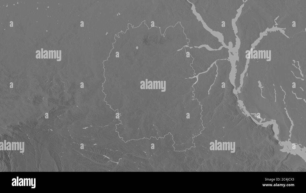 Zhytomyr, region of Ukraine. Grayscaled map with lakes and rivers ...