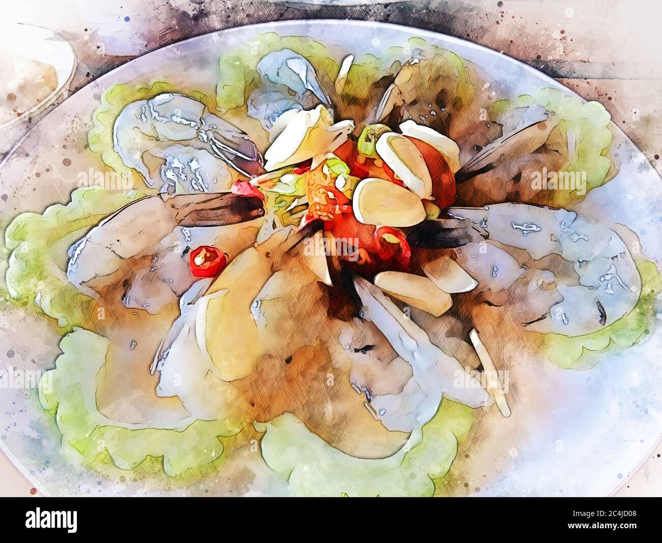 Abstract colorful fresh shrimp watercolor illustration painting ...