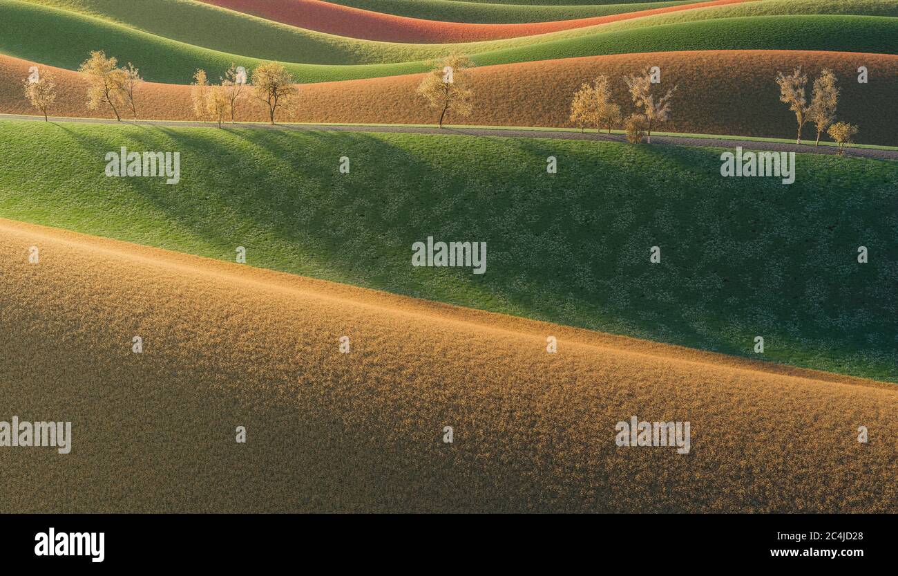3d Rendering of Fields at Dawn Stock Photo - Alamy