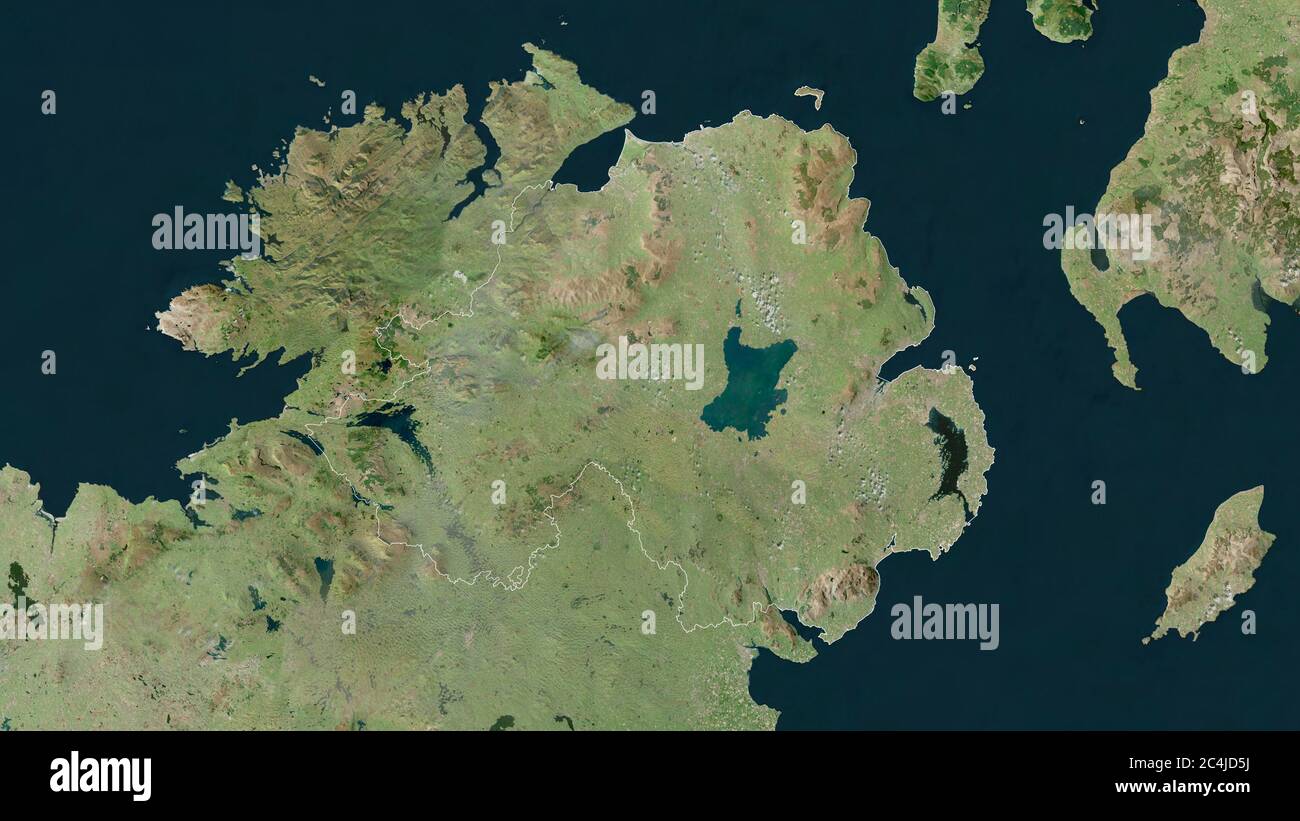 Northern Ireland, region of United Kingdom. Satellite imagery. Shape ...