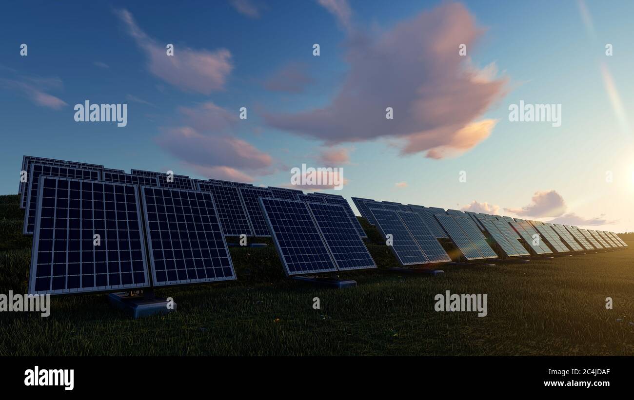 Solar panel farm under dramatic sky hi-res stock photography and images ...