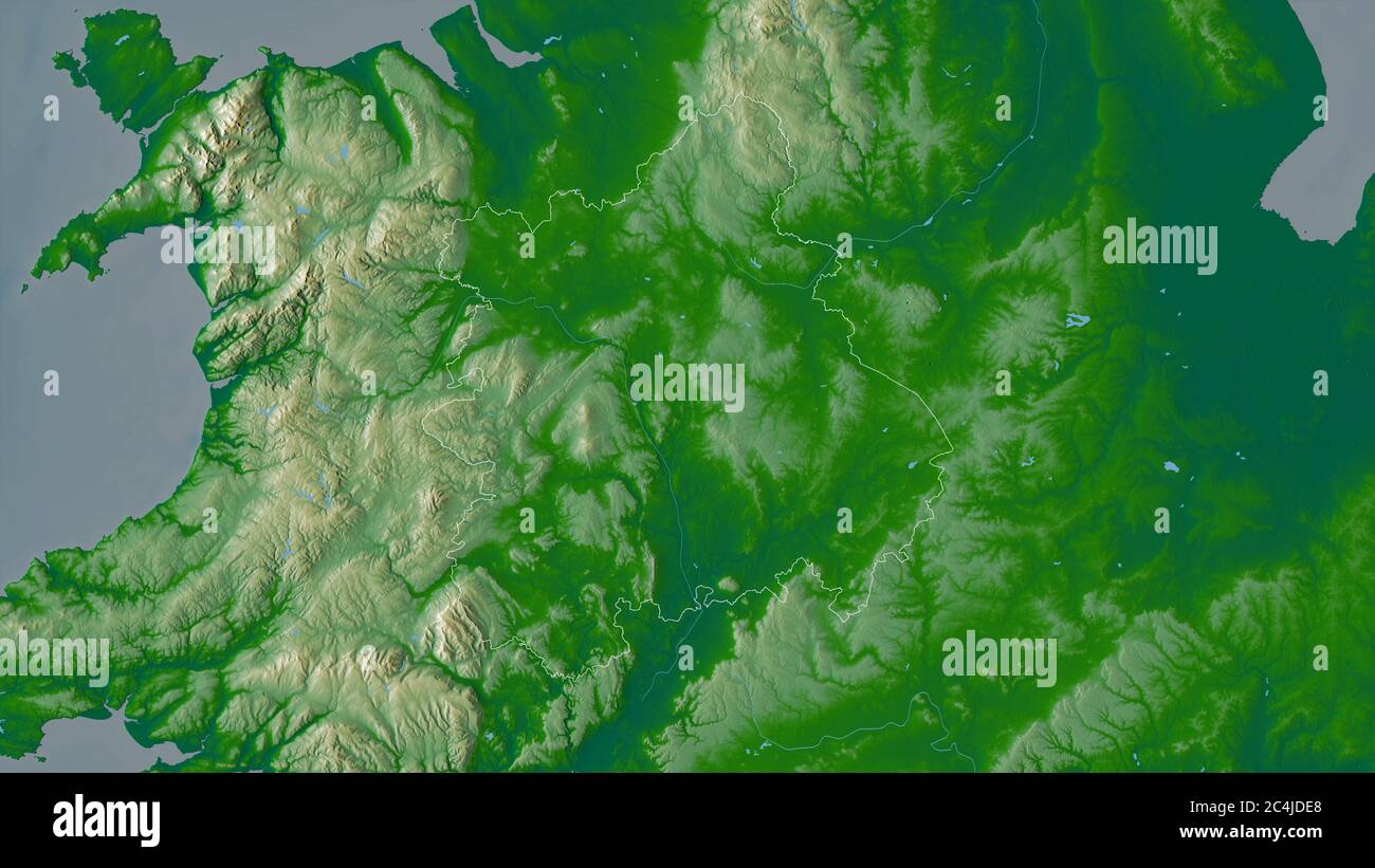 West Midlands, region of United Kingdom. Colored shader data with lakes ...