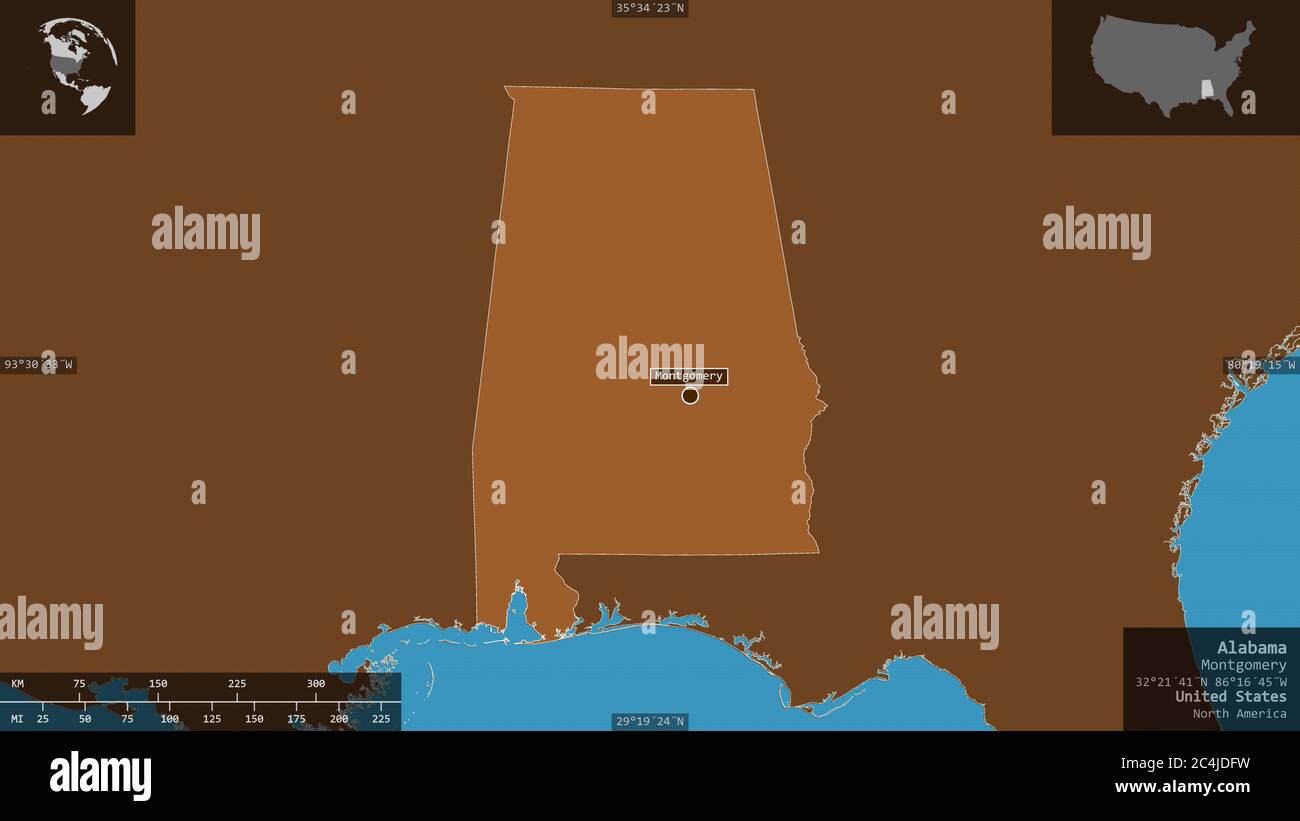 Alabama, state of United States. Patterned solids with lakes and rivers ...