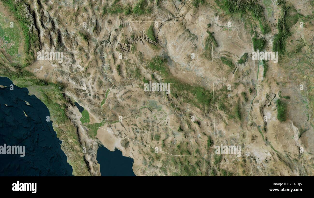 Arizona, state of United States. Satellite imagery. Shape outlined ...
