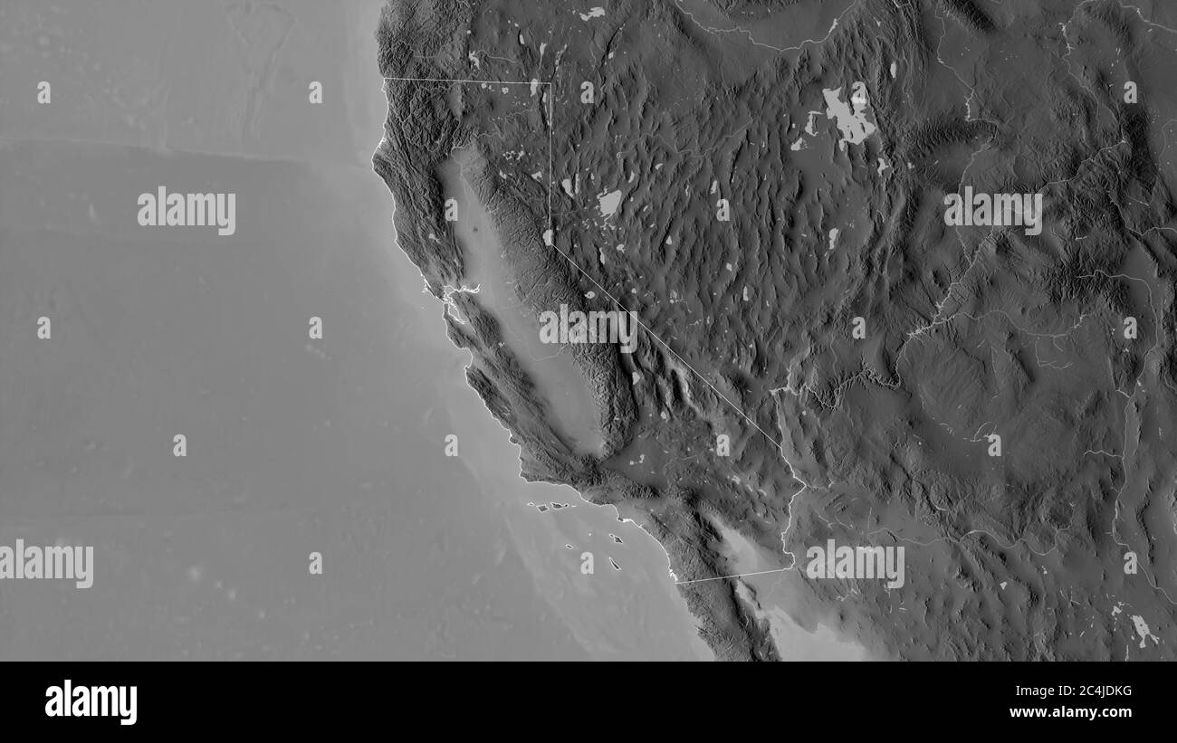 California, state of United States. Grayscaled map with lakes and ...
