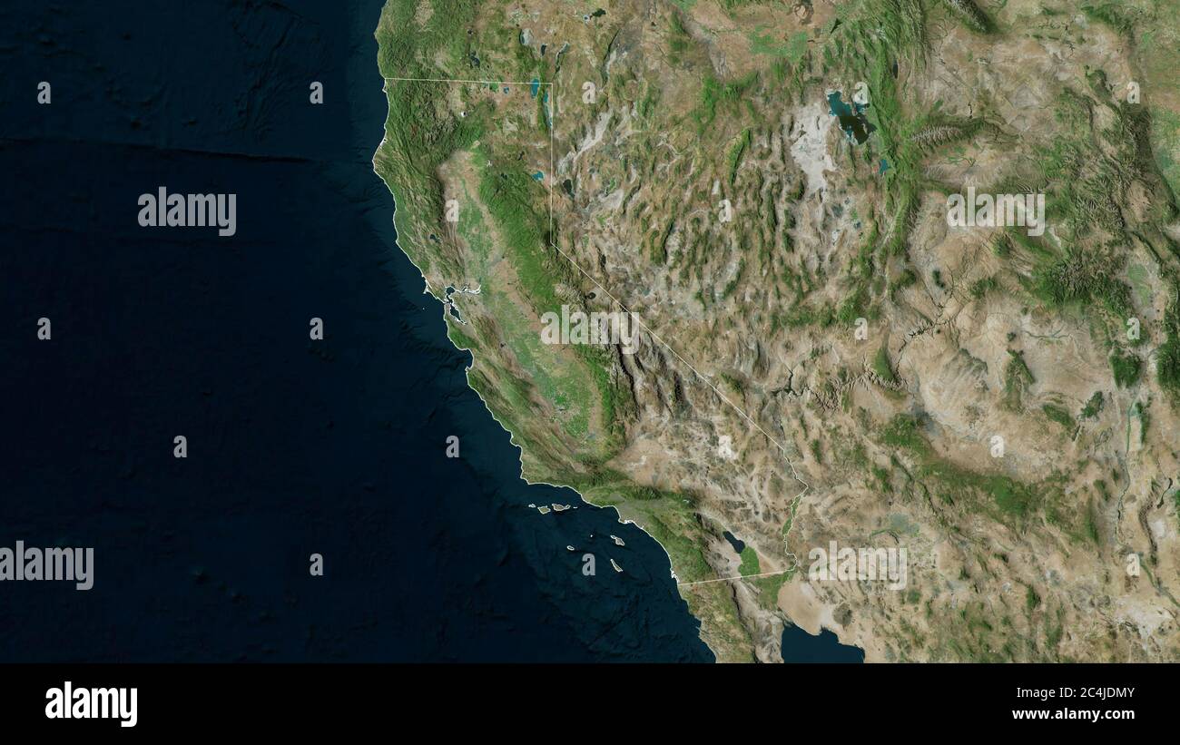 California, state of United States. Satellite imagery. Shape outlined ...