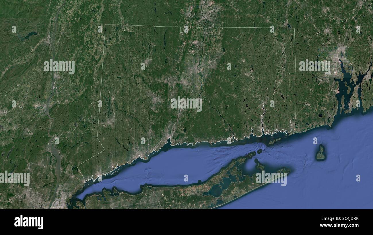 Connecticut, state of United States. Satellite imagery. Shape outlined ...