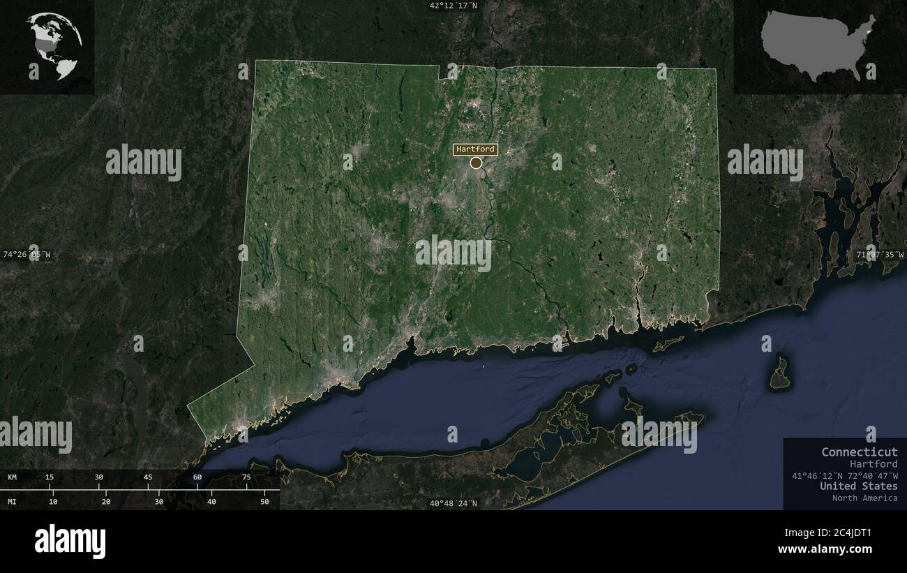 Connecticut, state of United States. Satellite imagery. Shape presented ...