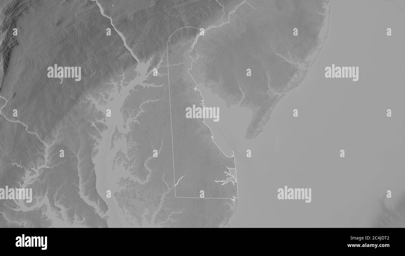 Delaware, state of United States. Grayscaled map with lakes and rivers ...