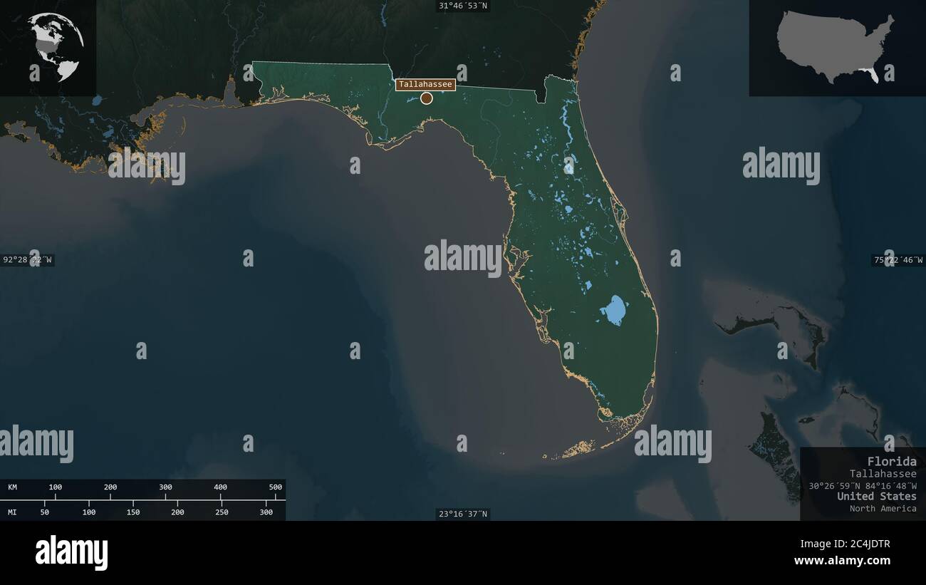 Florida, state of United States. Colored relief with lakes and rivers ...