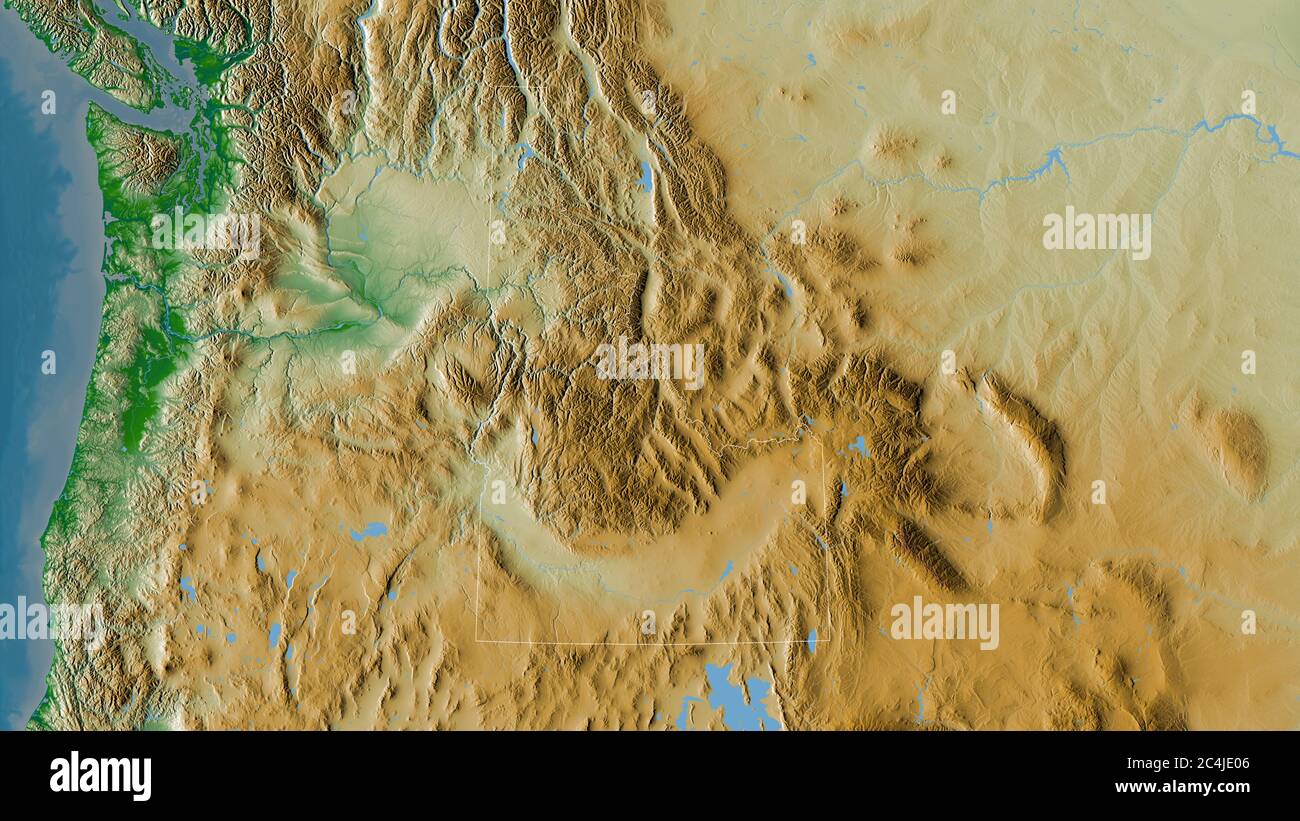 Idaho, state of United States. Colored shader data with lakes and ...
