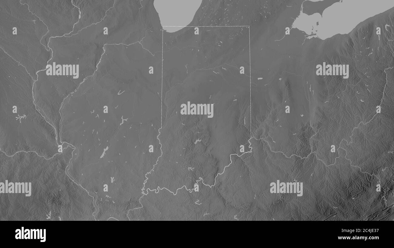 Indiana, state of United States. Grayscaled map with lakes and rivers ...