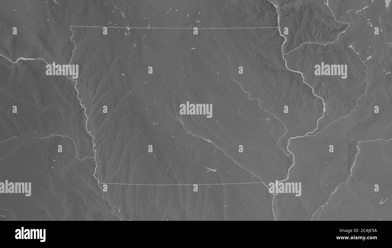 Iowa, state of United States. Grayscaled map with lakes and rivers ...