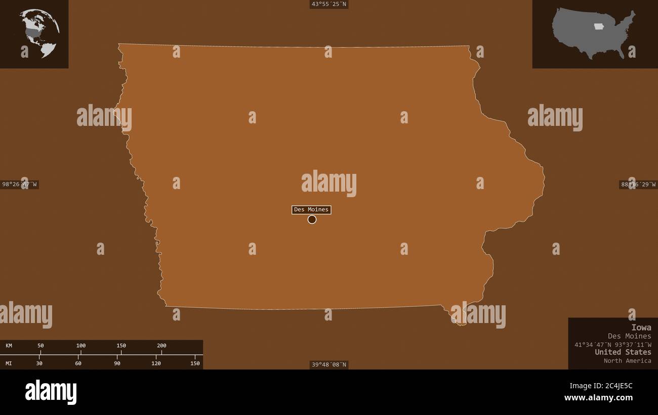 Iowa, state of United States. Patterned solids with lakes and rivers ...
