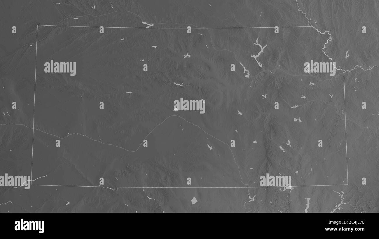 Kansas, state of United States. Grayscaled map with lakes and rivers ...