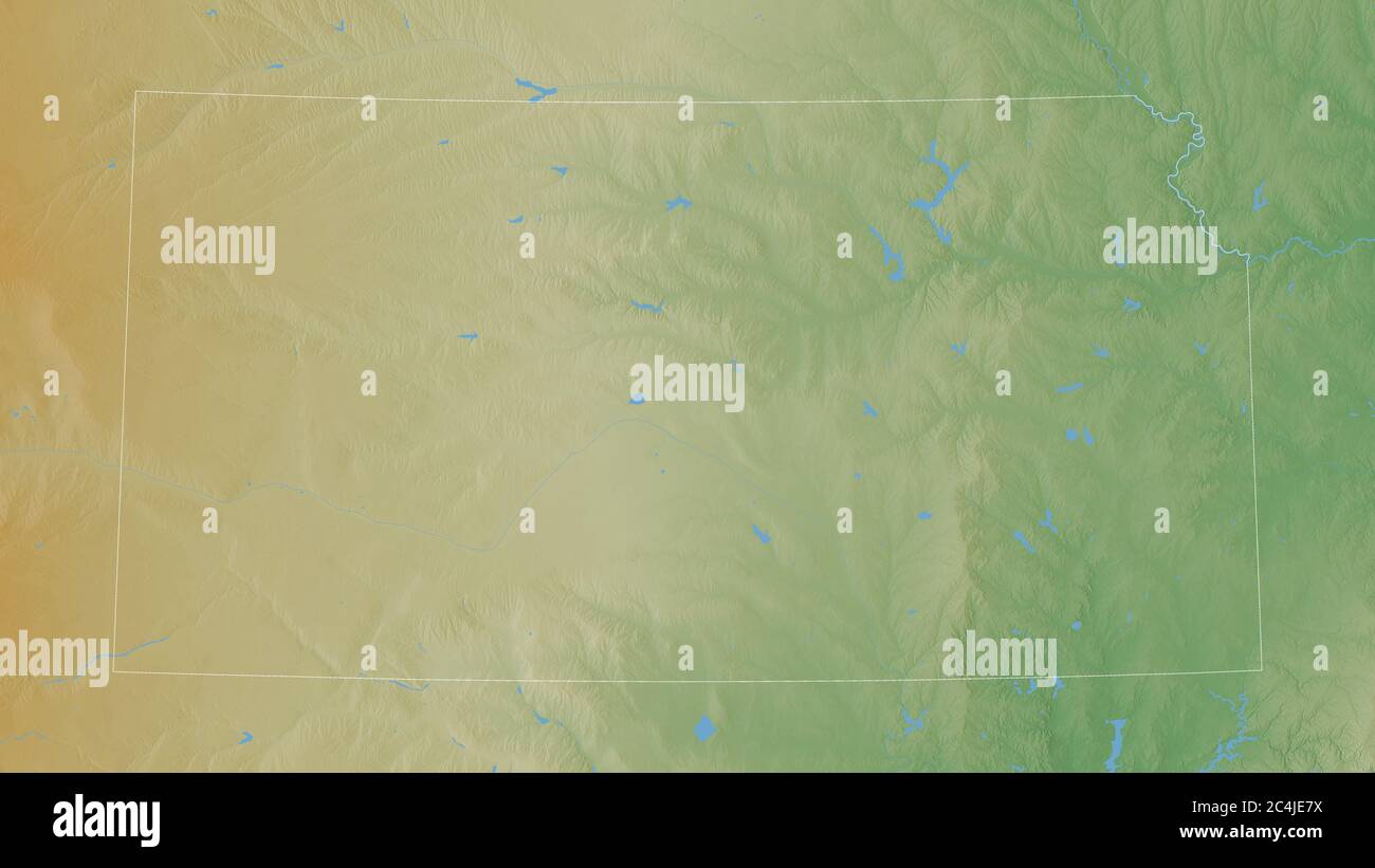 Kansas, state of United States. Colored shader data with lakes and ...