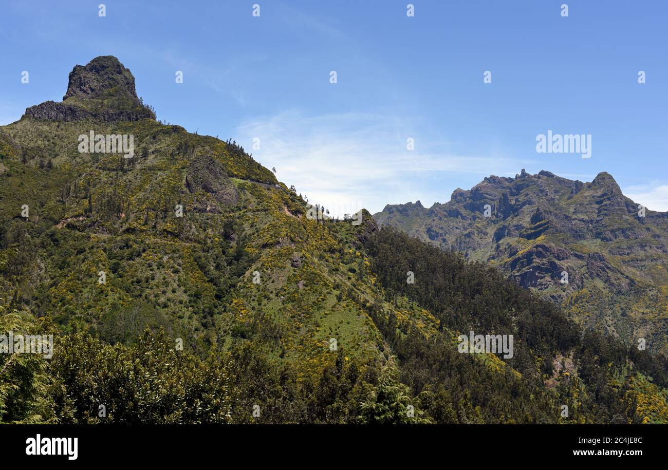 View of the Pico Grande mountains fro Encumeada Hotel in Madeira Stock ...