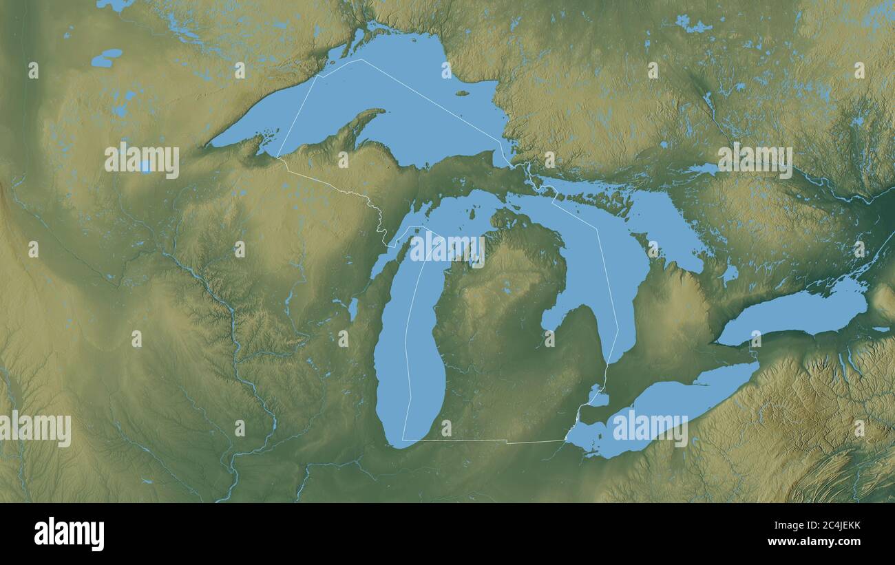 Michigan, state of United States. Colored relief with lakes and rivers ...