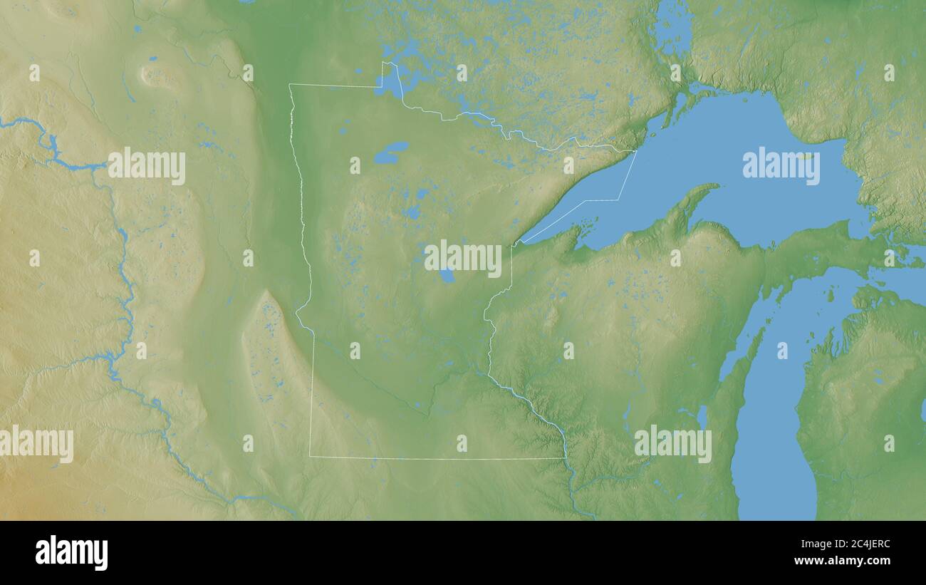Minnesota, state of United States. Colored shader data with lakes and ...