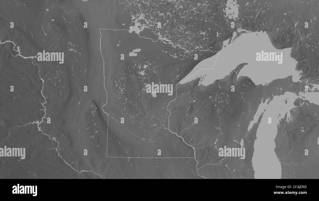 Minnesota, state of United States. Grayscaled map with lakes and rivers ...