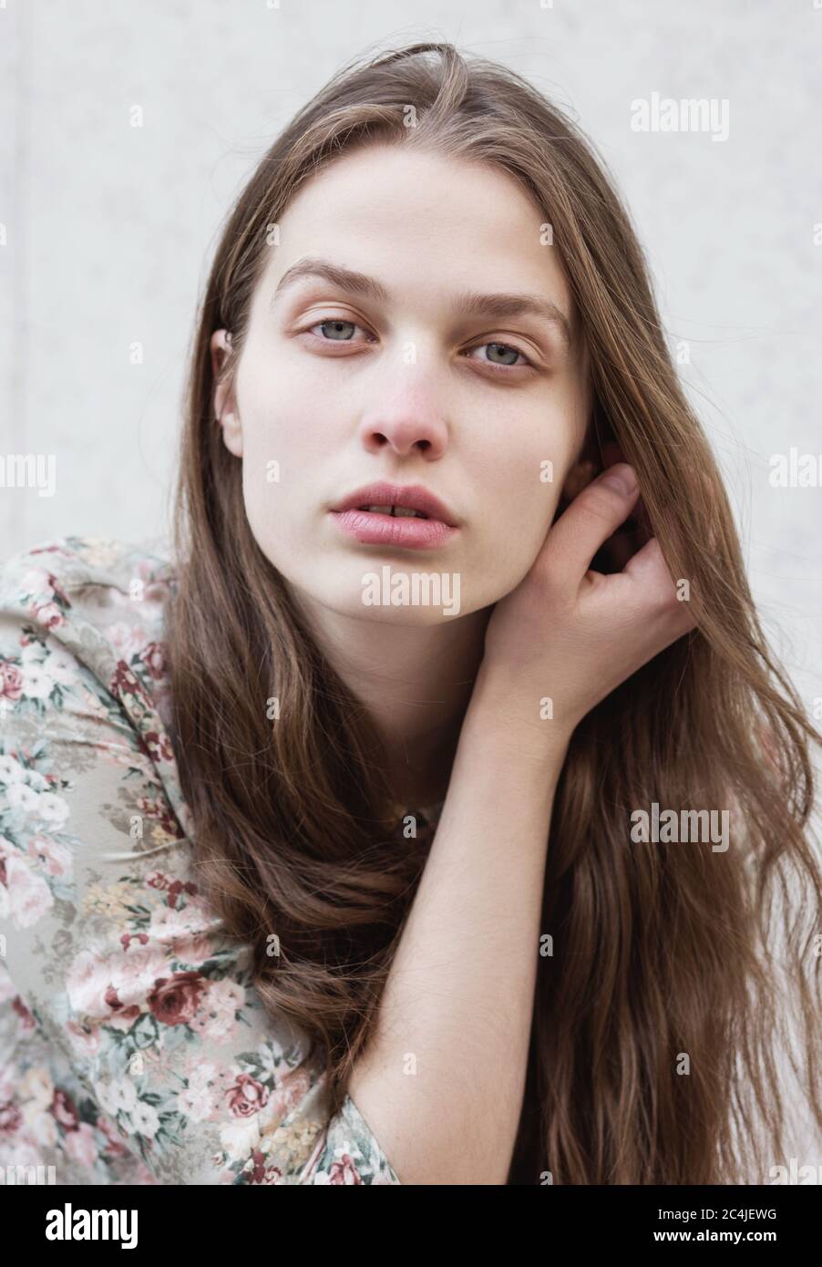 Portrait of young beautiful woman without makeup Stock Photo - Alamy