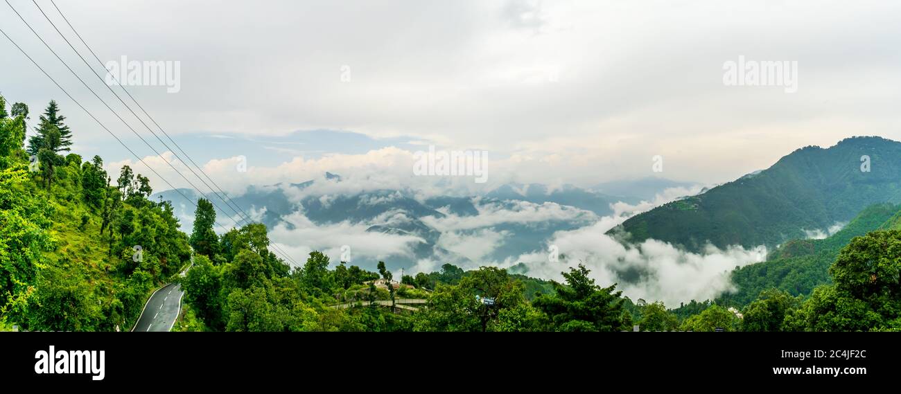 A beautiful panoramic mountain landscape, Mussoorie, Uttarakhand, India ...