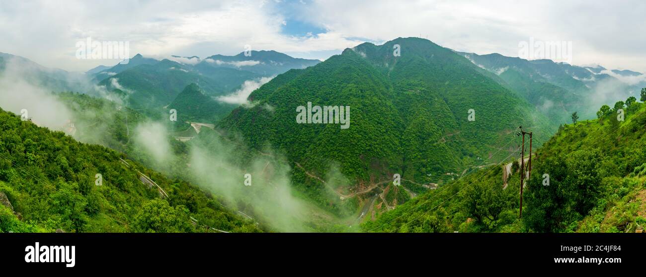 A beautiful panoramic mountain landscape, Mussoorie, Uttarakhand, India ...