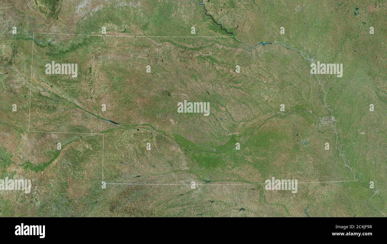 Nebraska, state of United States. Satellite imagery. Shape outlined ...