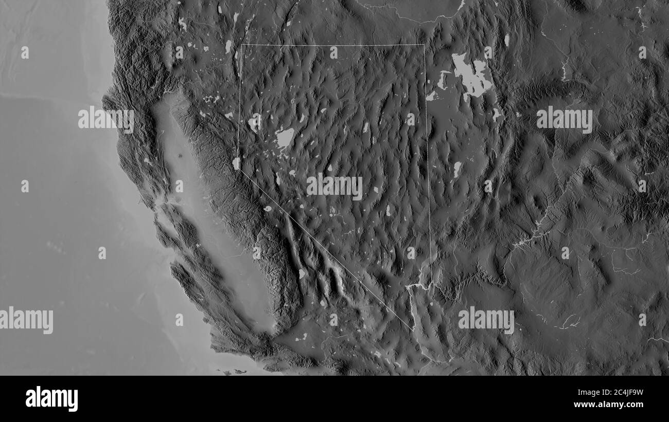 Nevada, state of United States. Grayscaled map with lakes and rivers ...