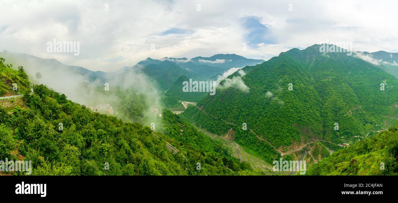 A beautiful panoramic mountain landscape, Mussoorie, Uttarakhand, India ...