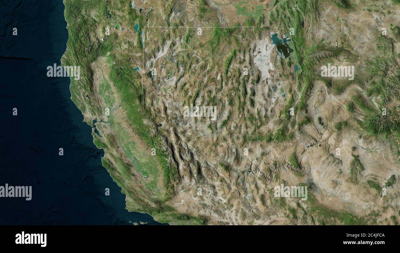 Nevada, state of United States. Satellite imagery. Shape outlined ...