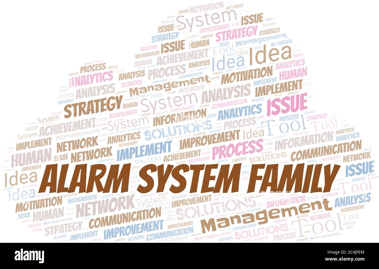 Alarm System Family typography vector word cloud. Wordcloud collage ...