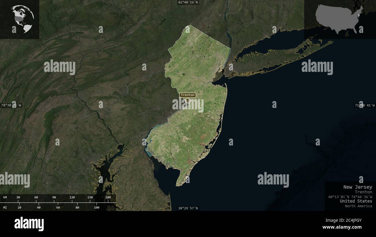 New Jersey, state of United States. Satellite imagery. Shape presented ...