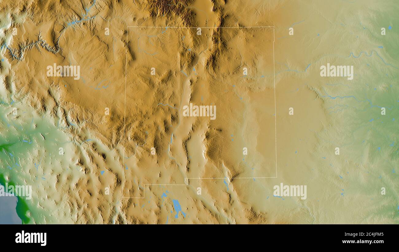New Mexico, state of United States. Colored shader data with lakes and ...