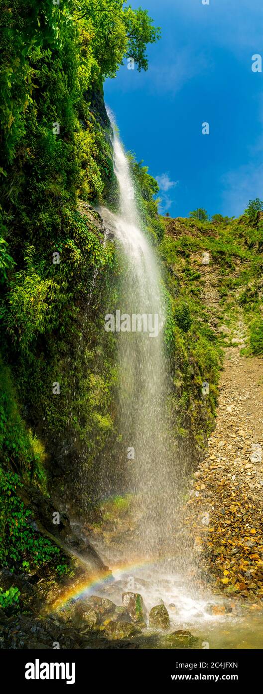 A perennial roadside waterfall and a rainbow, Mussoorie, Uttarakhand ...