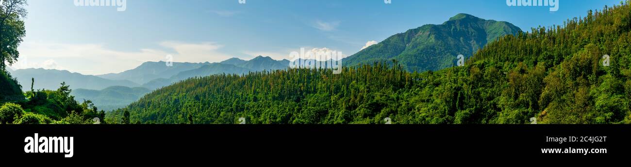 A beautiful panoramic mountain landscape, Mussoorie, Uttarakhand, India ...