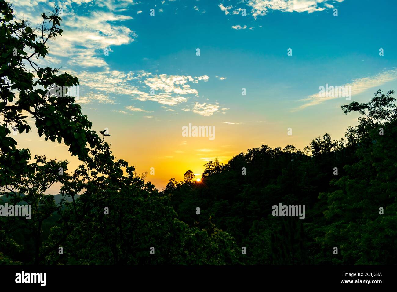 A beautiful sunrise over the forest, Mussoorie, Uttarakhand, India ...