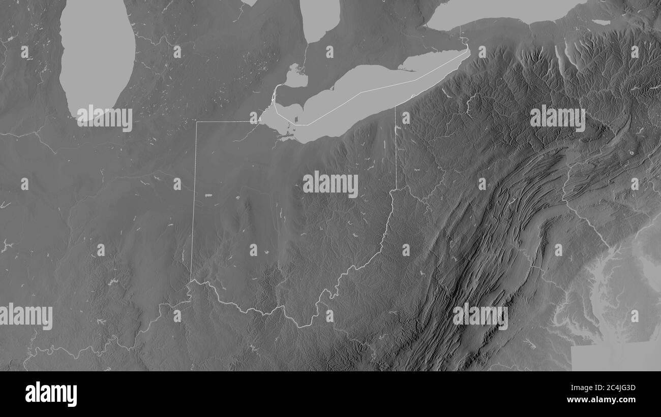 Ohio, state of United States. Grayscaled map with lakes and rivers ...