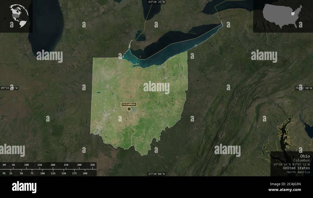 Ohio, state of United States. Satellite imagery. Shape presented ...