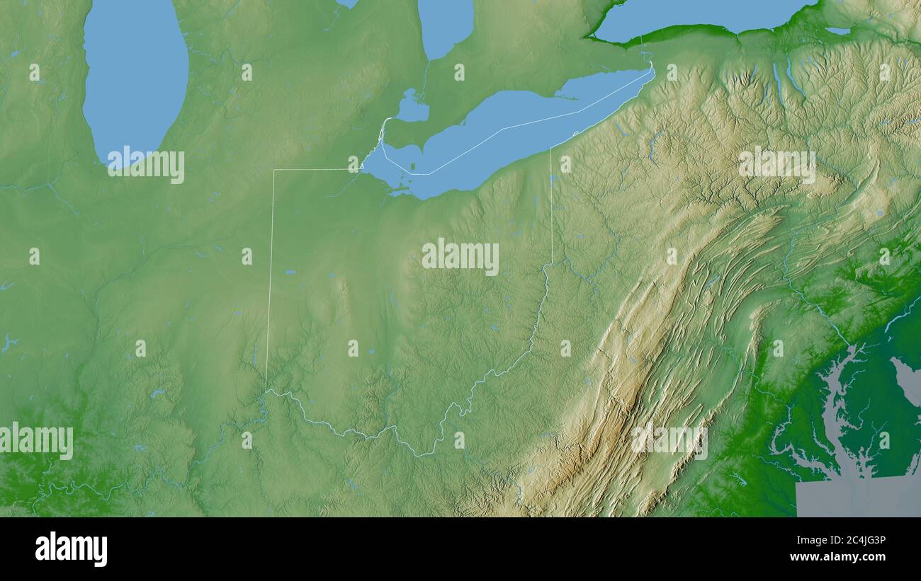 Ohio, state of United States. Colored shader data with lakes and rivers ...