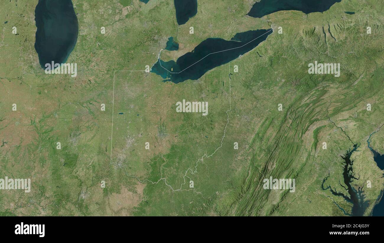 Ohio, state of United States. Satellite imagery. Shape outlined against ...