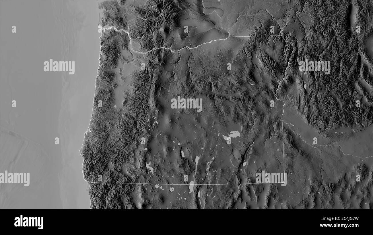 Oregon, state of United States. Grayscaled map with lakes and rivers ...