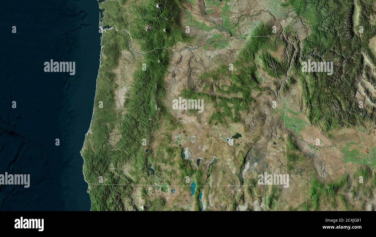 Oregon, state of United States. Satellite imagery. Shape outlined ...