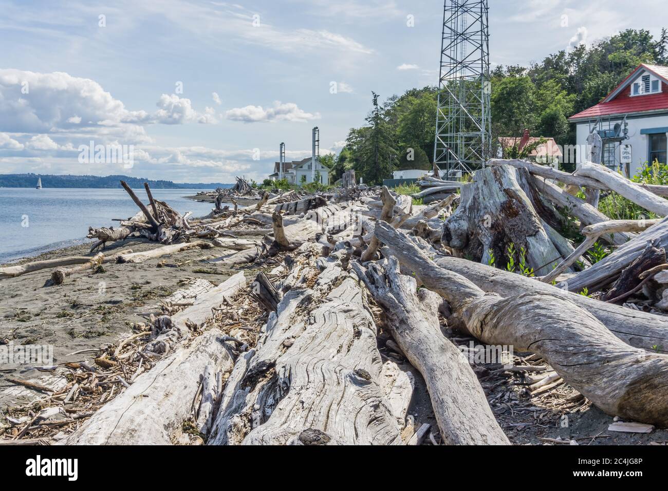Buildings line the shore on Vashon Island in Washington State Stock ...
