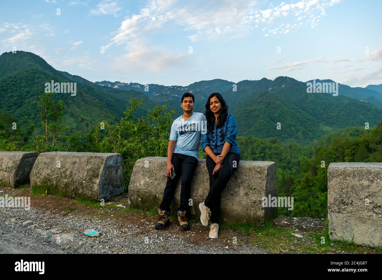 Landour, Uttarakhand, India; 21-Jul-2019; A couple posing for photo ...