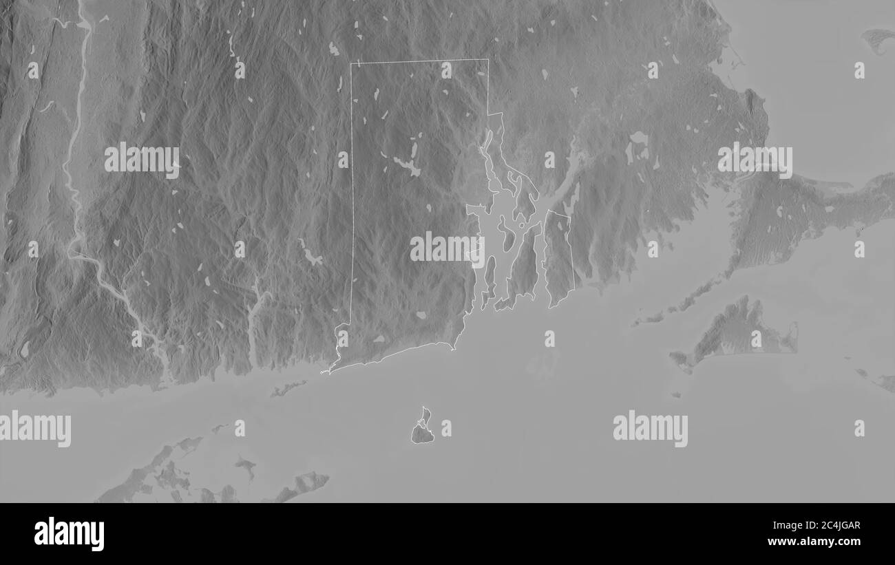 Rhode Island, state of United States. Grayscaled map with lakes and ...