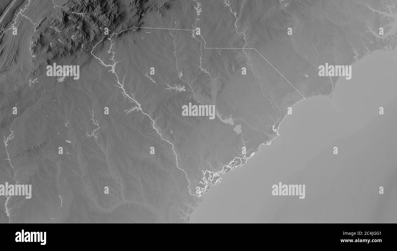 South Carolina, state of United States. Grayscaled map with lakes and ...