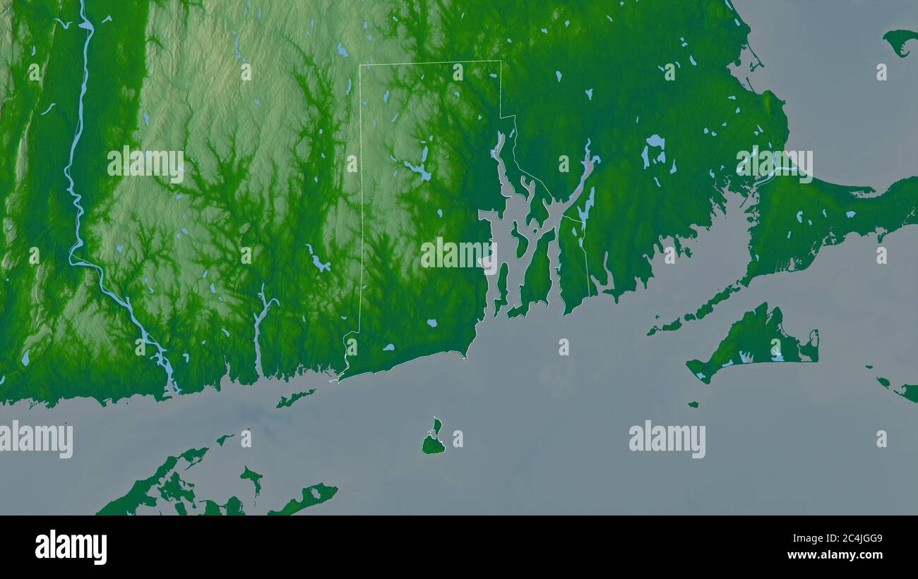 Rhode Island, state of United States. Colored shader data with lakes ...