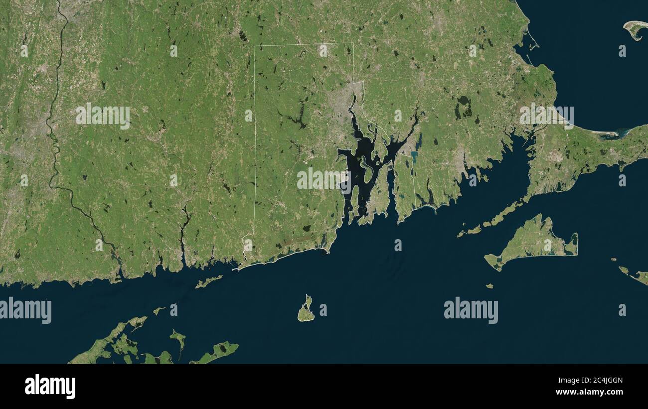 Rhode Island, state of United States. Satellite imagery. Shape outlined ...
